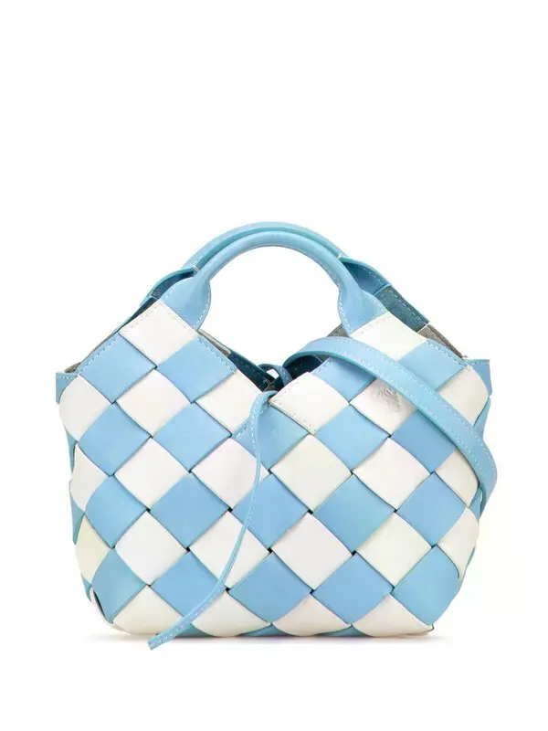 Loewe 2012 Mini Woven Calfskin Gingham Surplus Basket Satchel - Blue