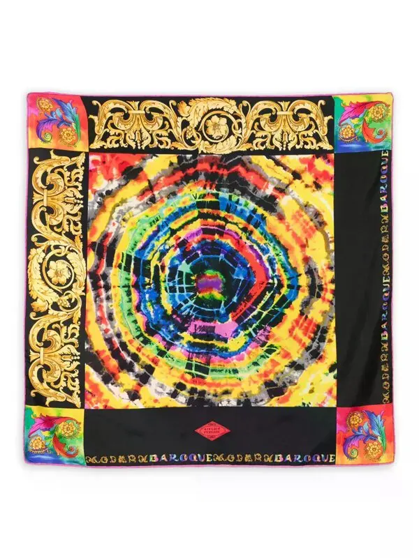 Versace 1990s Baroque Tie-dye Scarf - Black