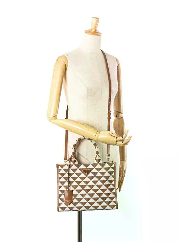Prada Small Canvas Symbole Triangolo Satchel - Brown