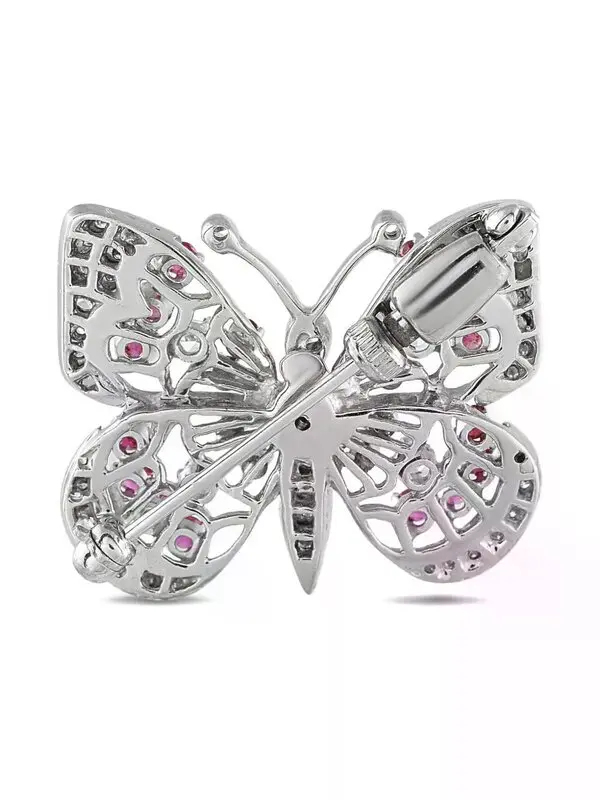 LB EXCLUSIVE 14k White Gold Butterfly Diamond And Ruby Brooch