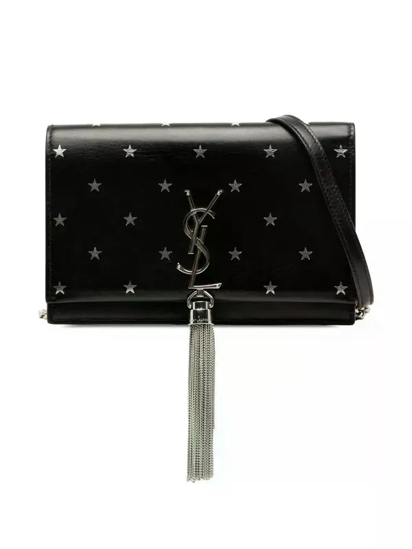 Saint Laurent 2019 Calfskin Star Print Classic Monogram Kate Tassel Wallet On Chain Crossbody Bag - Black