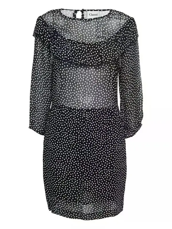 GANNI Polka Dot Sheer Ruffled Dress