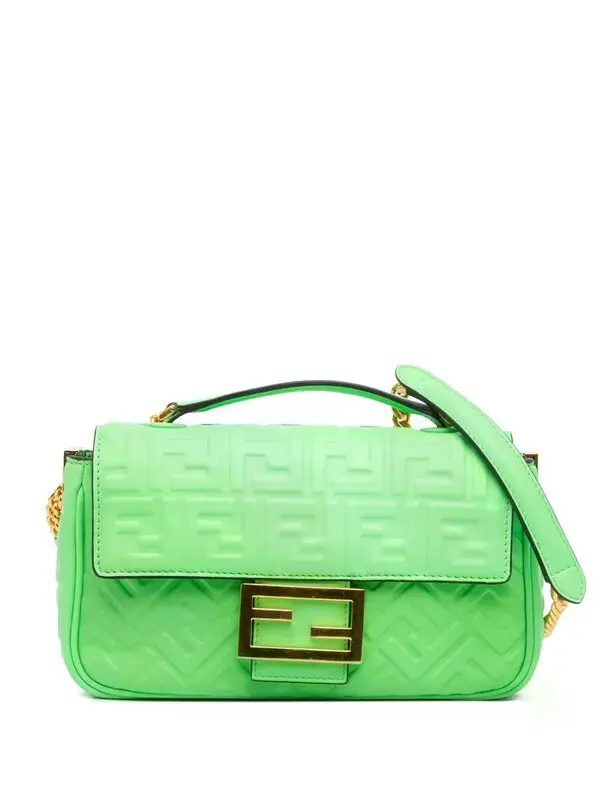 Fendi Zucca Embossed Leather Chain Baguette - Green