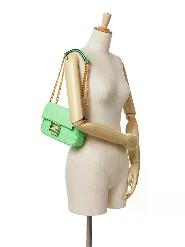 Fendi Zucca Embossed Leather Chain Baguette - Green