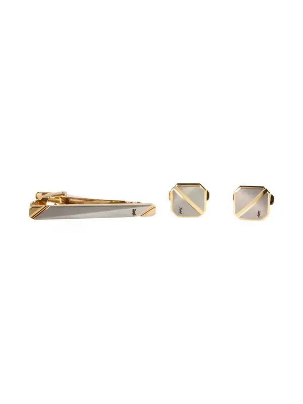 Saint Laurent Pre-owned 1990s Cassandre Logo Cufflinks And Tie Clip Set - Gold