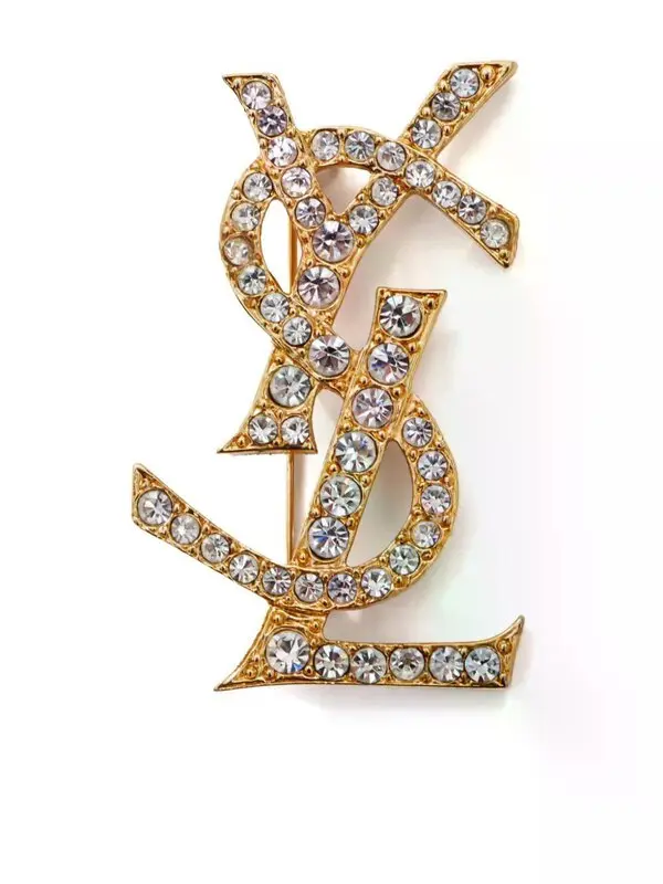 Saint Laurent Rhinestone-embellished Brooch - Gold