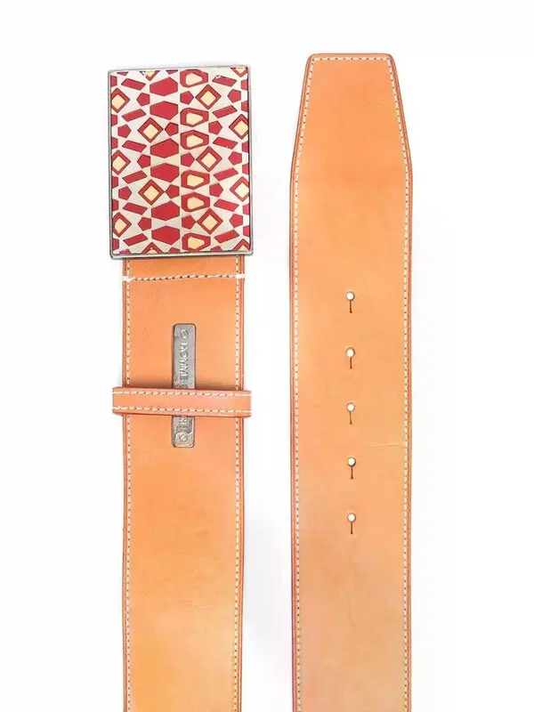 Gianfranco Ferre Geometric-printed Buckle Leather Belt - Brown