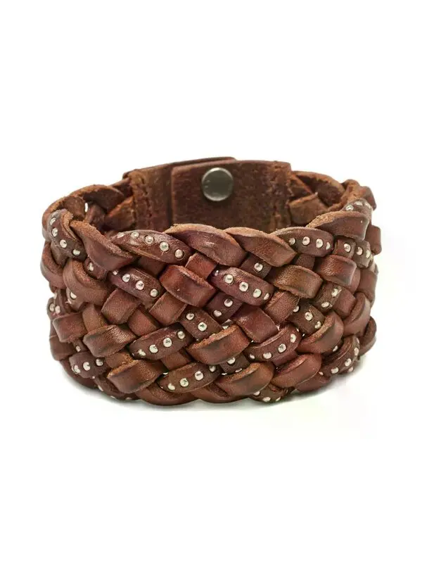 Saint Laurent Braided Leather Studded Bracelet - Brown