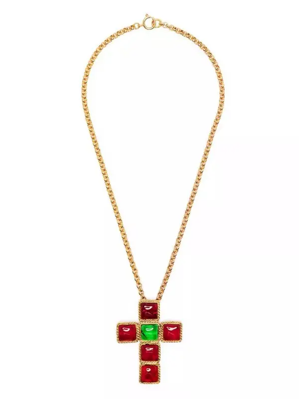 Gripoix Cross Pendant Chain Necklace - Gold