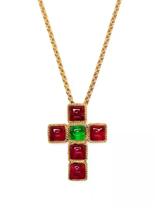 Gripoix Cross Pendant Chain Necklace