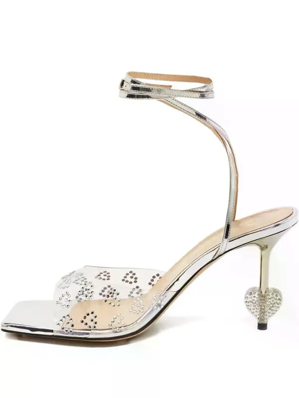 Mach & Mach Heart Heel Crystal Sandals - Silver