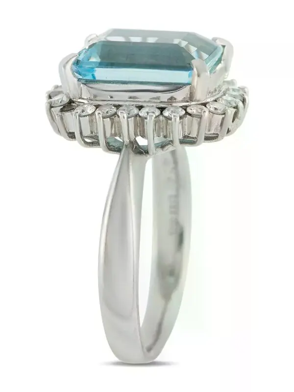 LB EXCLUSIVE Platinum Diamond Aquamarine Ring - Silver