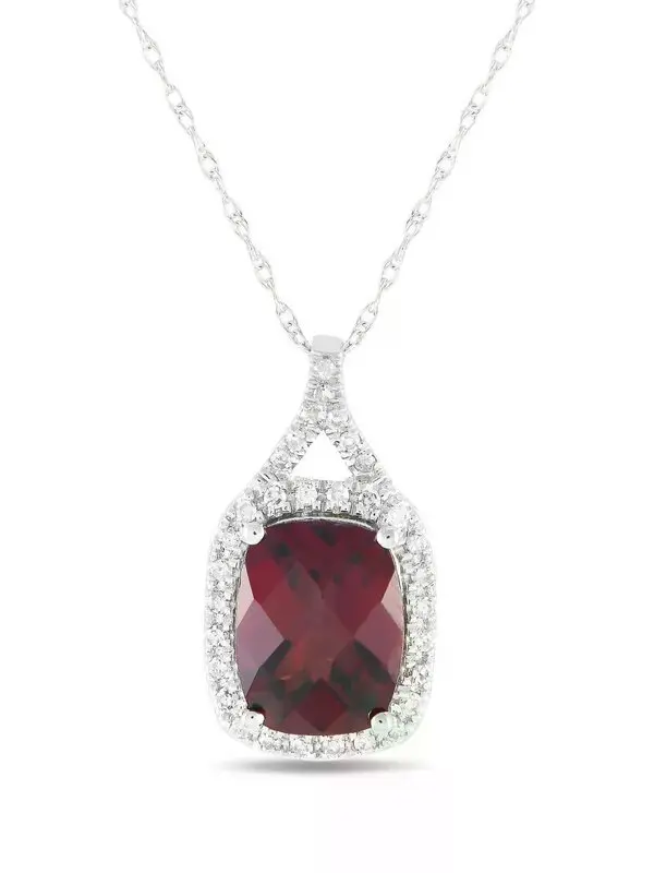 LB EXCLUSIVE 14k Gold Diamond And Garnet Pendant Necklace - White