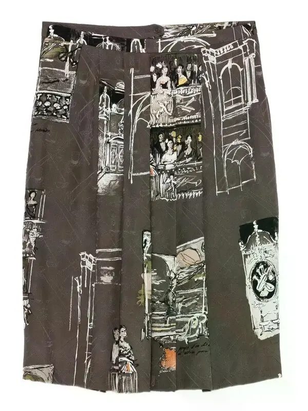 Hermès 1990s Pleated Print Skirt