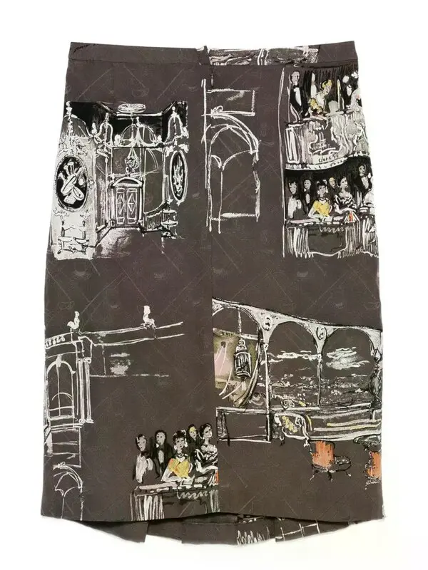 Hermès 1990s Pleated Print Skirt