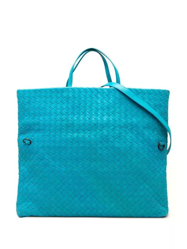 Bottega Veneta Nappa Intrecciato Fold Over Tote Satchel - Blue
