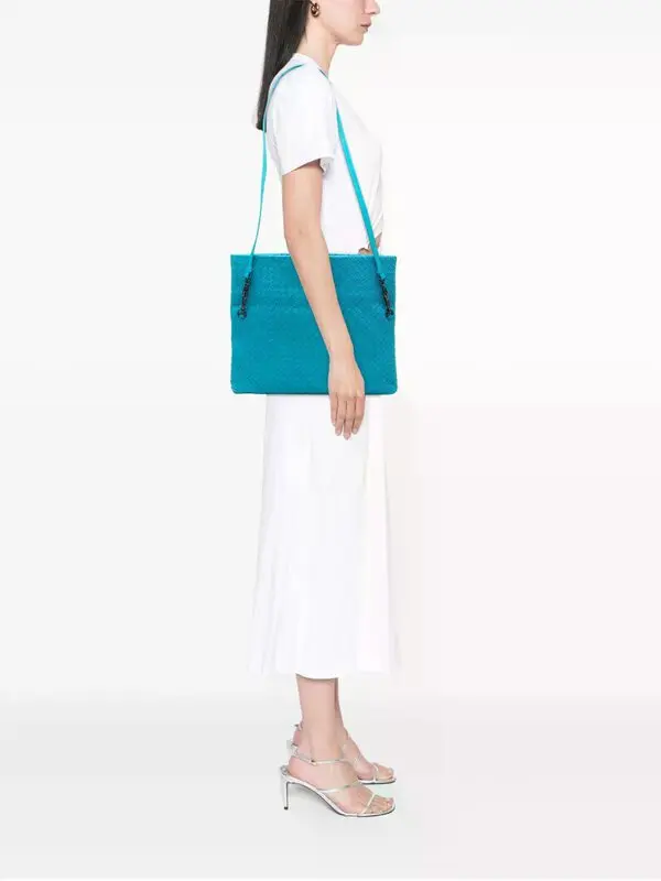 Bottega Veneta Nappa Intrecciato Fold Over Tote Satchel - Blue