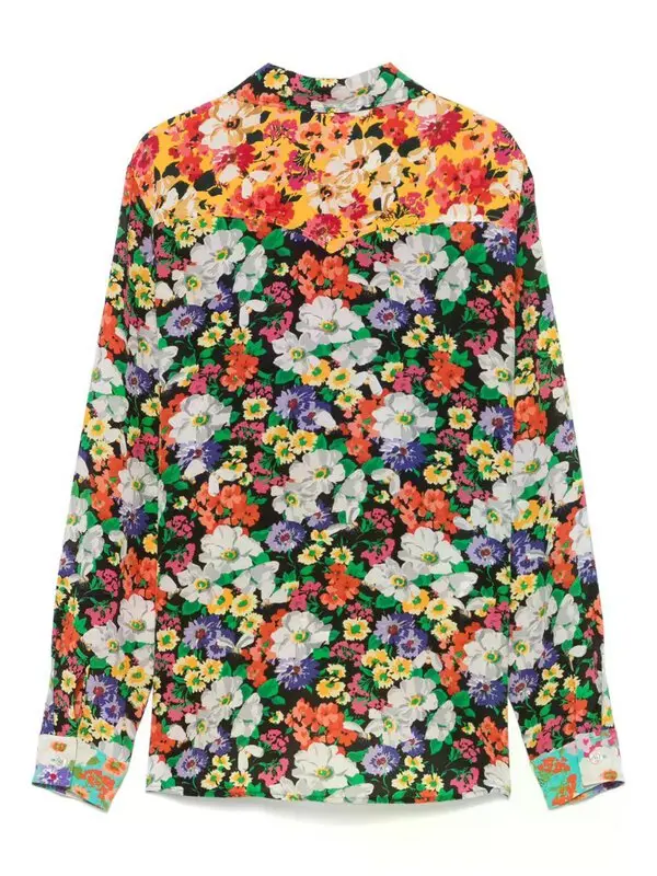 Gucci 2010s Floral Print Silk Georgette Crepe Shirt - Black