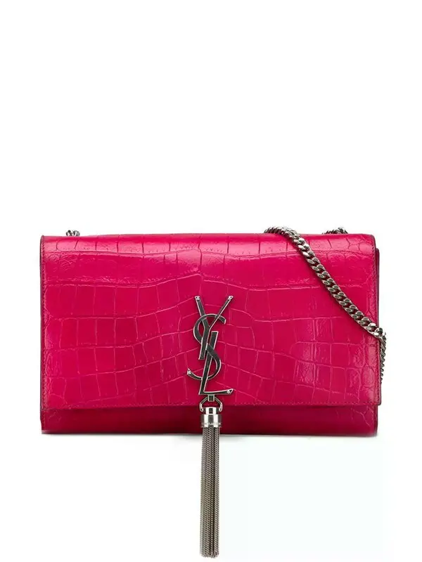 Saint Laurent 2015 Medium Croc Embossed Leather Kate Tassel Crossbody Bag - Pink