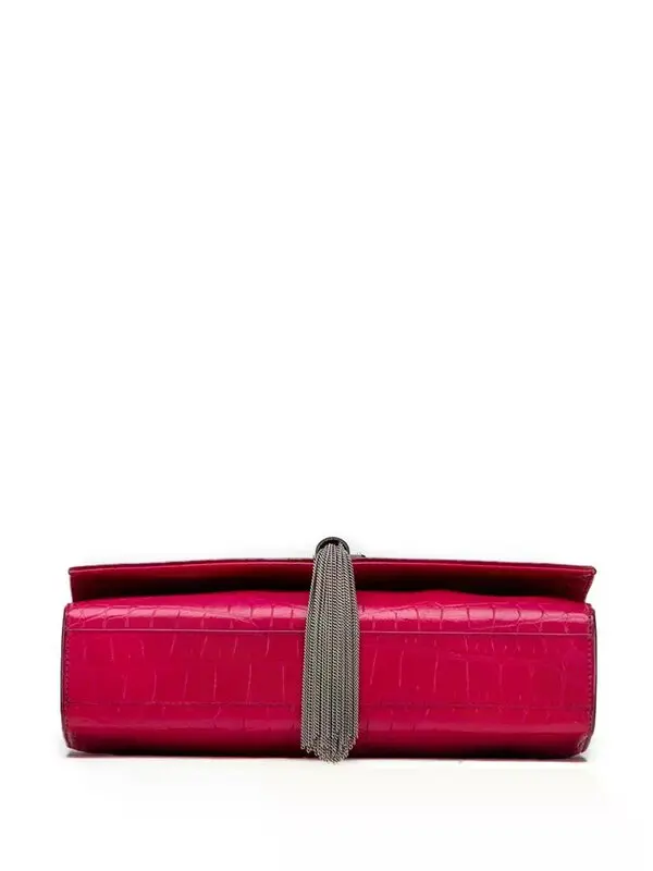Saint Laurent 2015 Medium Croc Embossed Leather Kate Tassel Crossbody Bag - Pink