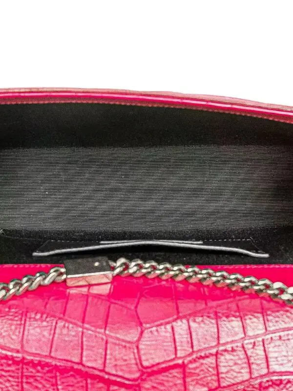 Saint Laurent 2015 Medium Croc Embossed Leather Kate Tassel Crossbody Bag - Pink