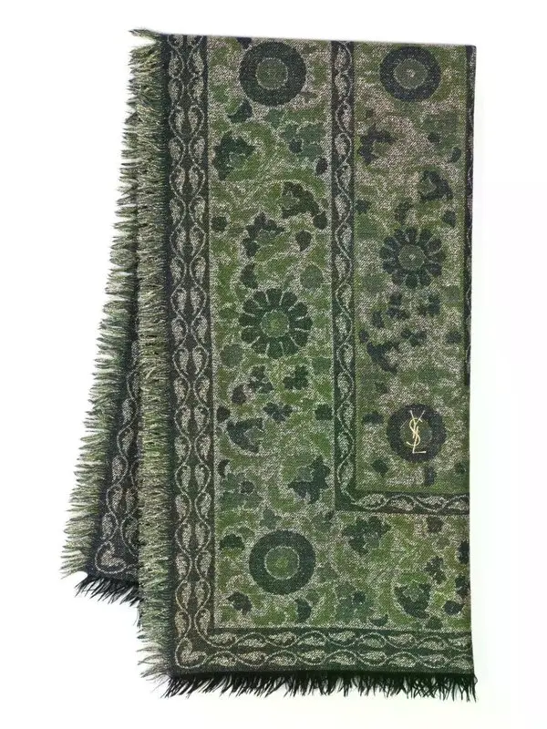 Saint Laurent 1980s Floral-jacquard Scarf - Green