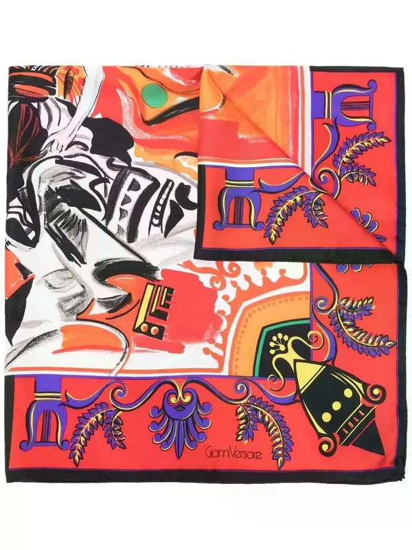 Versace 1990s Graphic-print Silk Scarf - Red