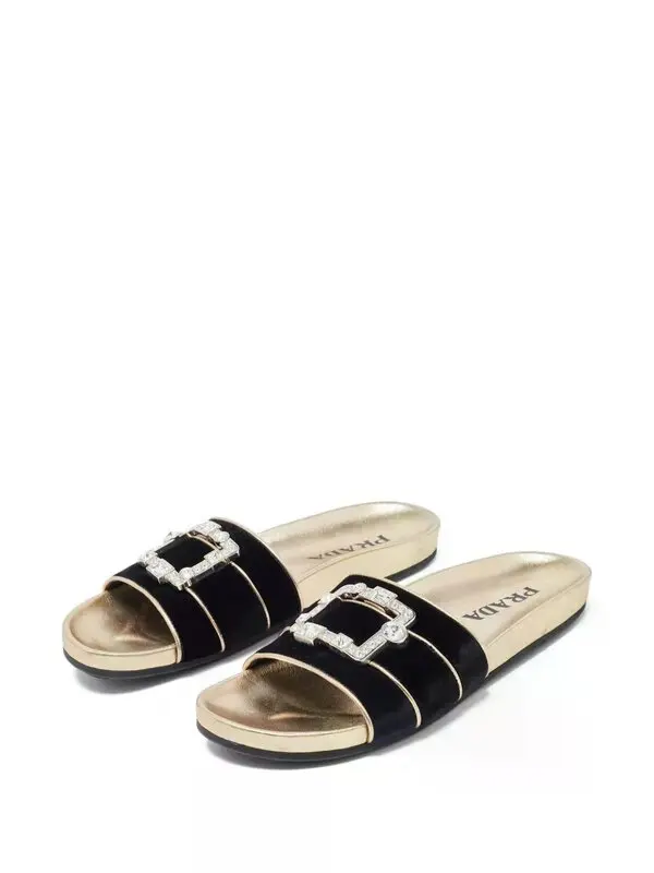 Prada Jewel-buckle Slides - Black