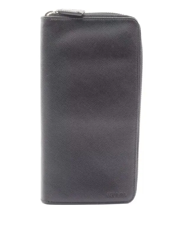 Prada 2000s Zippy Logo-embossed Wallet - Black