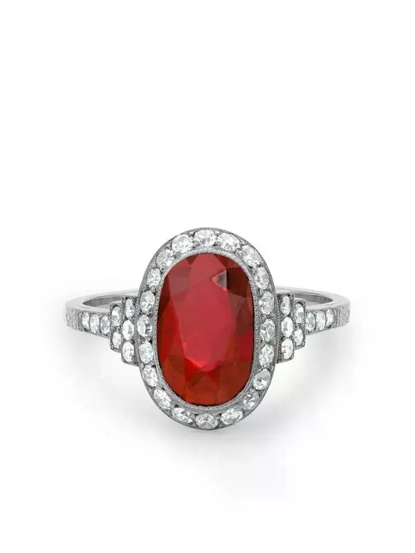 PRAGNELL Platinum Edwardian Burmese Ruby And Diamond Ring - Silver