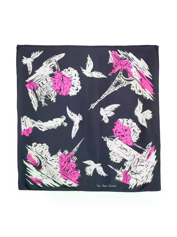 Saint Laurent 1990s Graphic-print Silk Scarf - Blue