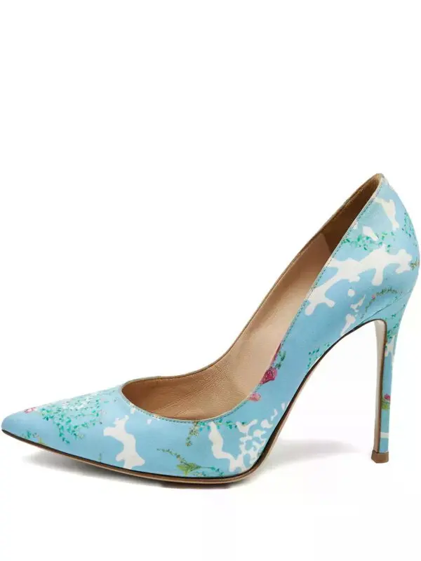GIANVITO ROSSI 105mm Floral-print Pointed-toe Pumps - Blue