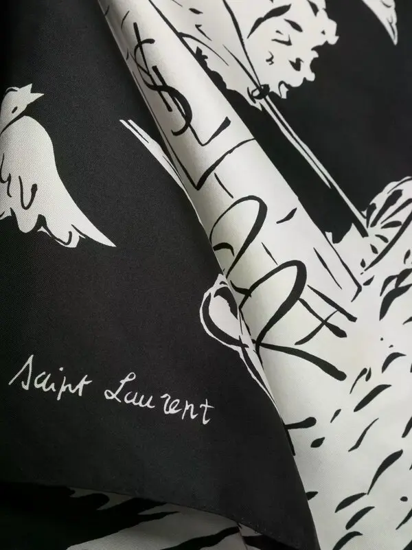 Saint Laurent 1990s Graphic-print Silk Scarf - Black