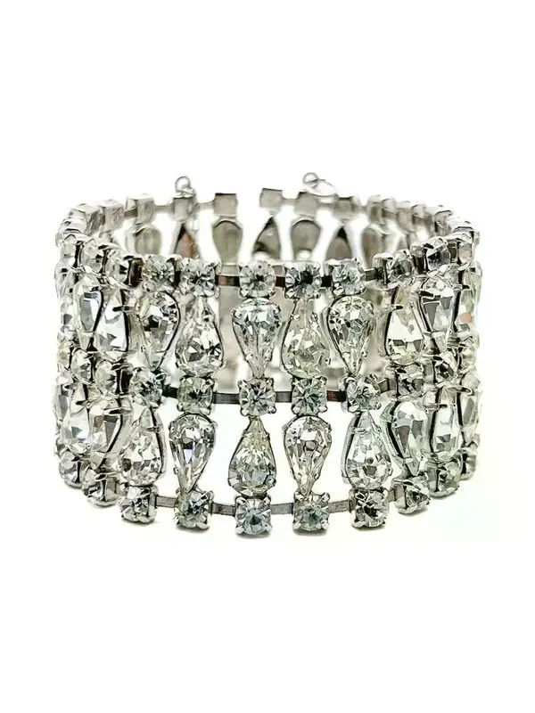 JENNIFER GIBSON JEWELLERY 1950s Teardrop Rhinestone Cocktail Bracelet - Silver