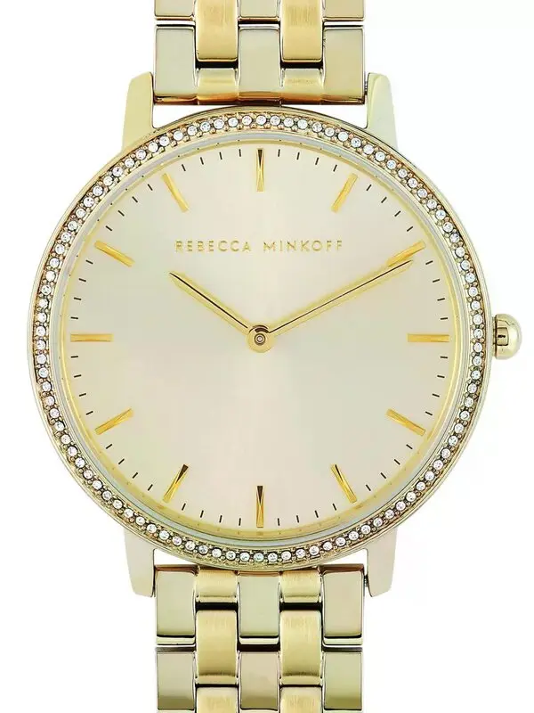 Rebecca Minkoff Major 35mm Watch With Crystal-encrusted Bezel And Link Bracelet - Gold