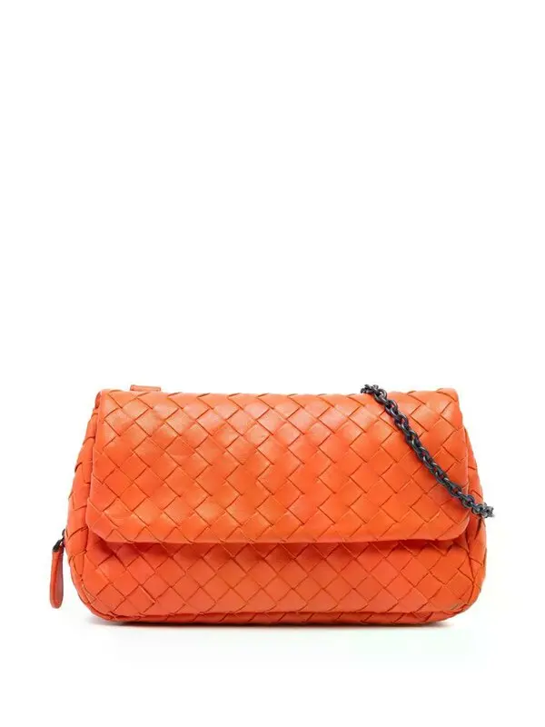 Bottega Veneta Mini Nappa Intrecciato Expandable Chain Flap Crossbody Bag - Orange