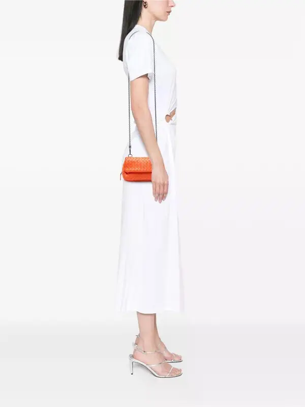 Bottega Veneta Mini Nappa Intrecciato Expandable Chain Flap Crossbody Bag - Orange