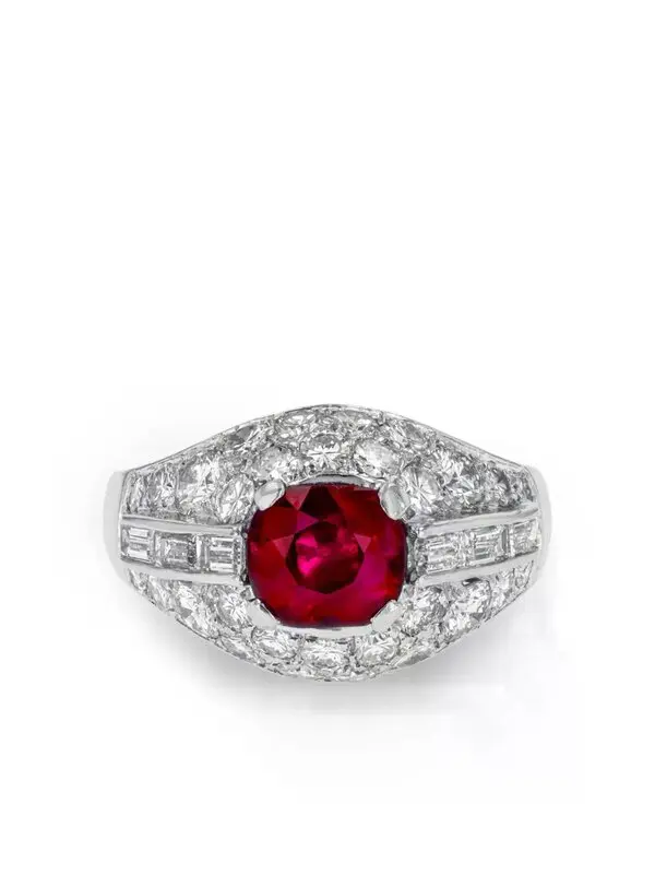 BVLGARI 1960s Platinum Trombino Ruby And Diamond Ring - Silver