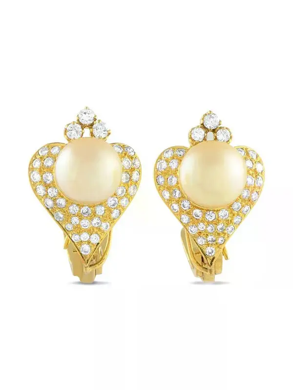 LB EXCLUSIVE 14k Yellow Diamond And Pearl Heart Earrings - Gold
