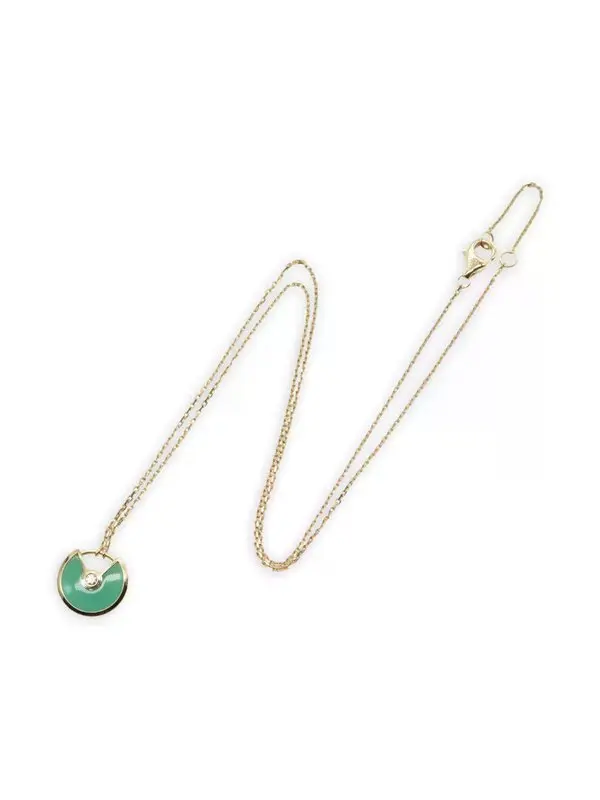 CARTIER 18k Yellow Gold Amulette De Diamond Necklace - Green