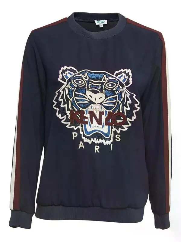 Kenzo Tiger-embroidered Sleeve-stripe Sweatshirt - Blue