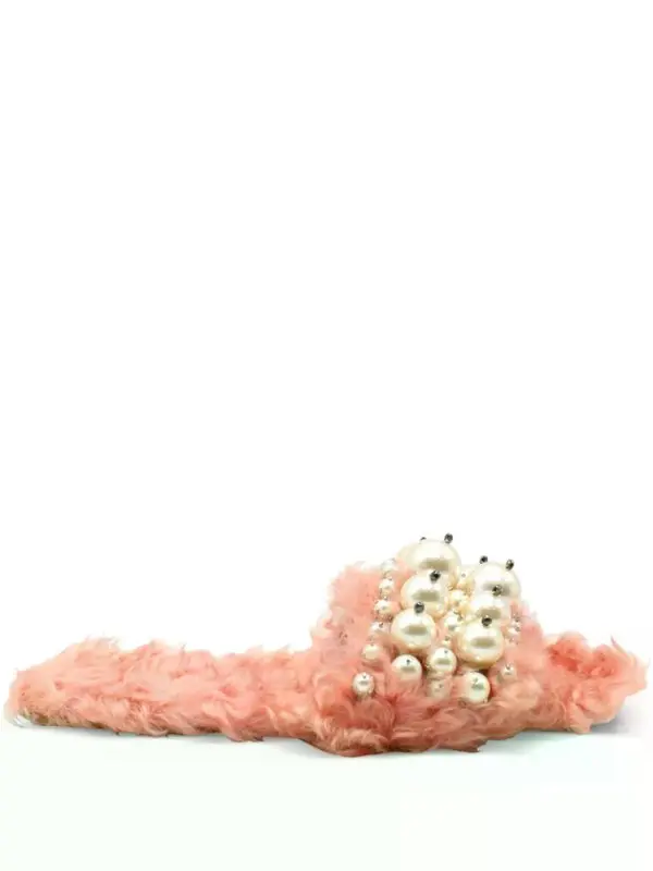 Miu Miu Pearl-embellished Fur Slides - Pink