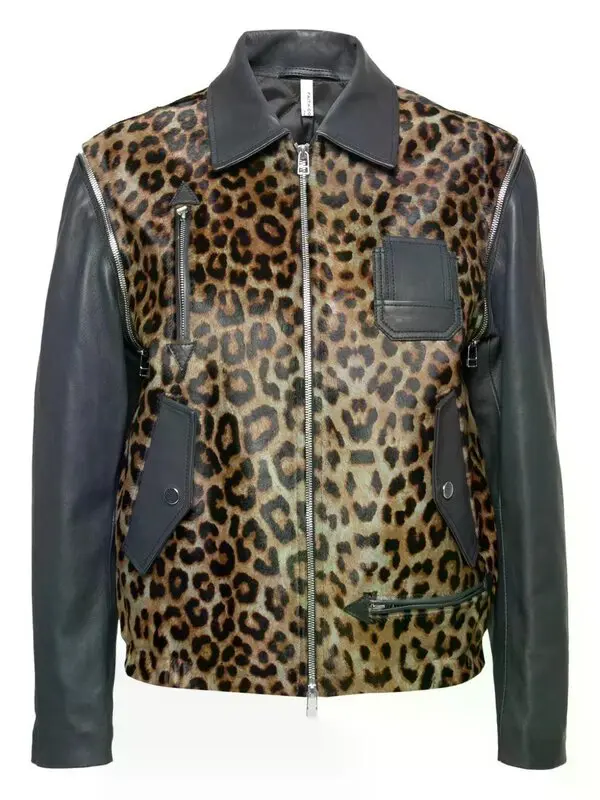Faith Connexion Moto Leopard-panel Leather Jacket