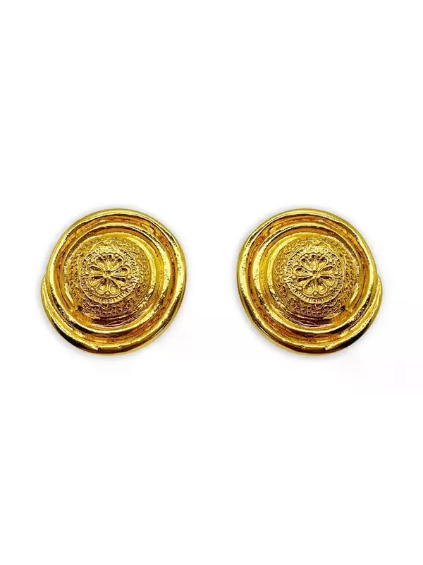 JENNIFER GIBSON JEWELLERY 1980s Yves Saint Laurent Floral Nest Clip-on Earrings - Gold