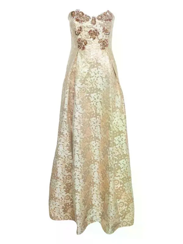 Badgley Mischka Brocade Sequin Strapless Dress