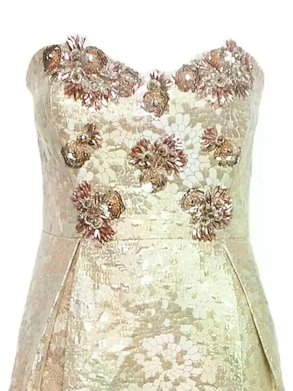 Badgley Mischka Brocade Sequin Strapless Dress