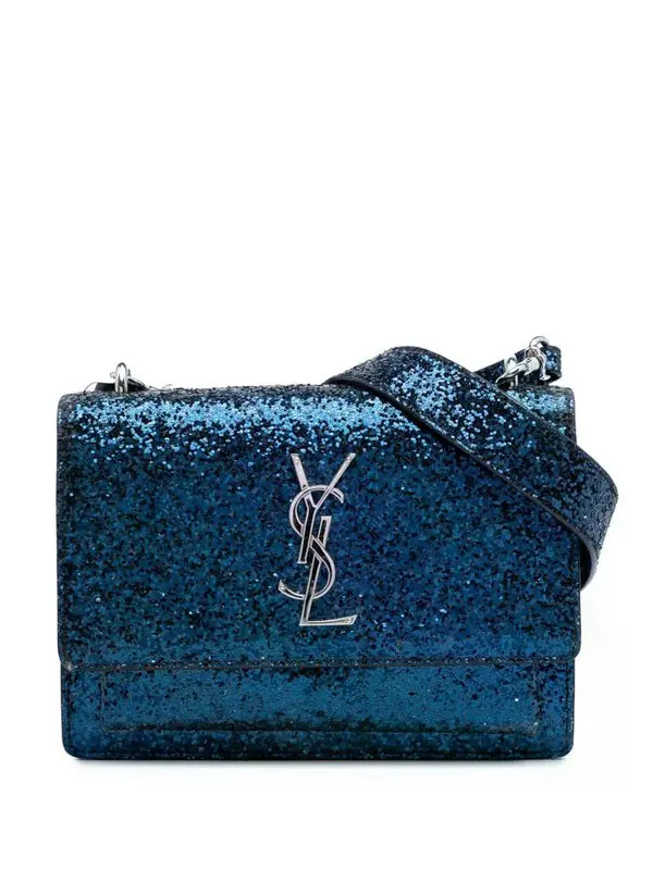 Saint Laurent 2016 Small Glittered Leather Monogram Sunset Crossbody Bag - Blue