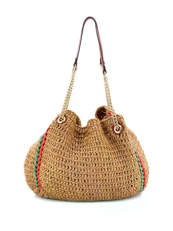 Gucci Gg Marmont Chain Raffia Large Tote Bag