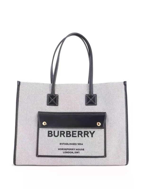 Burberry Freya Shopping Canvas Tote Bag - Neutrals