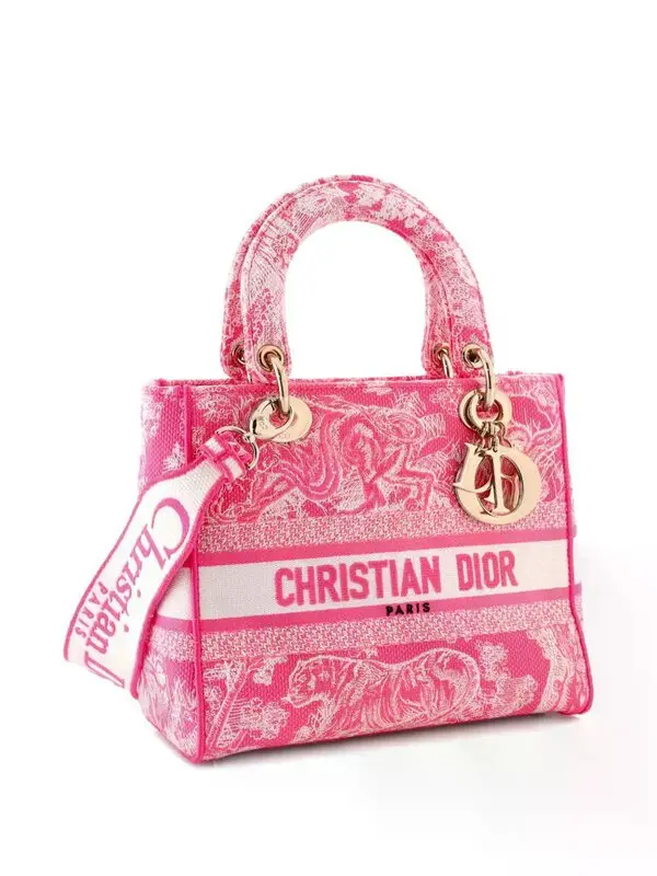 Dior Toile De Jouy Lady D-lite Embroidered Canvas Tote Bag - Pink